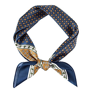 GERINLY Silk Square Neck Scarf for Men Vintage Kerchief Classic Grid Cravat Elegant Gentleman Neckerchief for Costume (Navy)