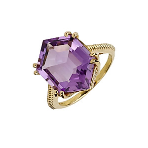YoTreasure Natural Amethyst Gold Plated over 925 Sterling Silver Statement Double Prong Ring For Women