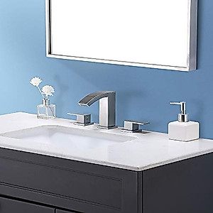 Friho Modern Widespread 3 Hole Waterfall Brushed Nickel Bathroom Faucet, Extra Large Rectangular Spout 8 inch Bathroom Vanity Sink Faucet with Pop Up Drain and Supply Lines