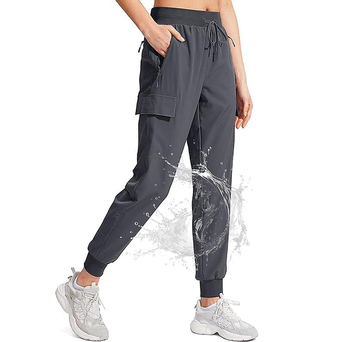 JENOANY Quick Dry Pants Women Water Proof Rain Pants Hiking Lightweight Cargo Joggers Moisture Wicking Water Resistant, Steel Grey, S