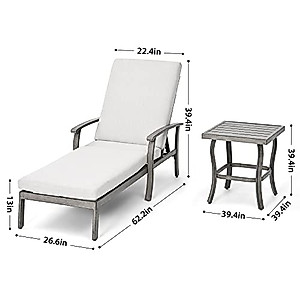 HAPPATIO Aluminum Patio Chaise Lounge Set 2 Pieces, Aluminum Patio Lounge Chair with Side Table, Pool Lounge Chair with Cushion, Outdoor Chaise Lounge Chair for Patio Deck Poolside (Gray)