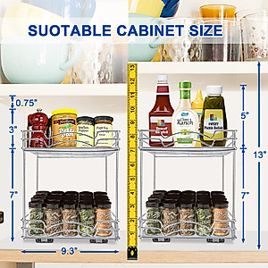 Uoxfill Pull Out Spice Rack Organizer for Cabinet - 2 Tier Sliding Vertical Spice rack, 9 Inch Wide Slide Out Spice Rack Fits 9.3 Inch Wide Cabinet, Chrome