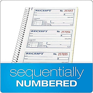 Adams Money and Rent Receipt Book, 2-Part Carbonless, 5-1/4" x 11", Spiral Bound, 200 Sets per Book, 4 Receipts per Page, Sold as 5 Pack, 1000 Sets Total (SC1152)