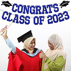 Congrats Class of 2023 Banner, You Did It / Congrats Grad, 2023 Graduation Theme Party Decorations(Black & Blue)