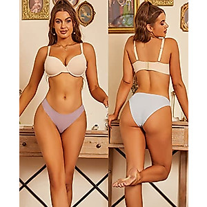 Knowyou 6 Pack Seamless Underwear for Women Sexy No Show Bikini Panties High Cut Hipster Breathable Stretchy Soft Briefs for Ladies