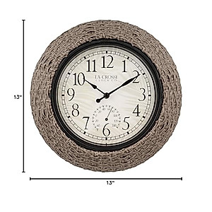 La Crosse 433-3833 13-inch Weaver Indoor/Outdoor Rattan Analog Quartz Wall Clock, Brown