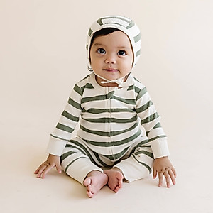 MakeMake Organics GOTS Organic Cotton Bonnet Hat Baby Newborn - Set of 2 Fits 0-6 Months (Driftwood and Basil Stripes)