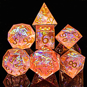 DND Dice Set Resin D&D Dice Set, RUNFNG Sharp Edges Dice for Dungeons and Dragons Role Playing Gaming, 7 Pcs D+D Polyhedral Dice Set with Gift Box