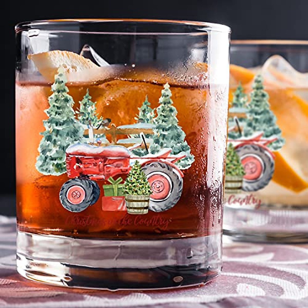 Toasted Tales Merry Christmas Tractor Christmas Drinking Glasses | 11 oz Bourbon Whiskey Rock Glass | Novelty Christmas Whiskey Tasting Glasses | Christmas Home Décor Accessory | Holiday Glassware