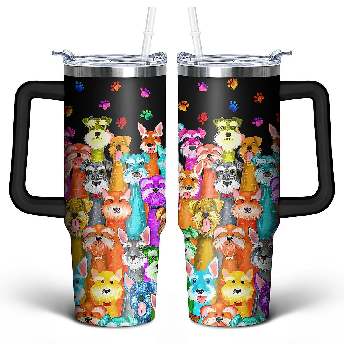Sps ssion 30 oz Dog Themed Tumbler with Handle and Lid Gifts for Dog Lovers Double Stainless Steel Insulated Cup Travel Coffee Mug