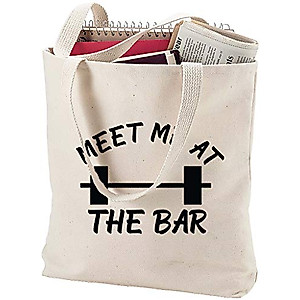 Bold Tote Bags Meet me at the bar barbell funny gym workout fitness exercise Natural Canvas Tote Bag funny gift