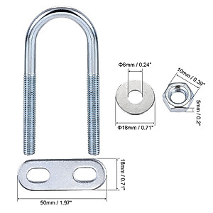 uxcell Round U-Bolts 8 Sets 0.87"(22mm) Inner Width 70mm Length Steel M6 with Nut, Plate, Washer