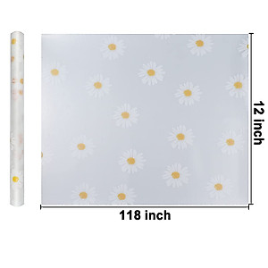 Waterproof Shelf and Drawer Liners for Kitchen Cabinet, Refragerator Mats Bathroom Sink Liner No Slip Cupboard Mats Non Adhesive EVA Place Mats Roll - Clear Daisy 17.7"×78.7"