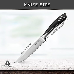 Bellemain Serrated Steak Knife Set | Stainless Steel Kitchen Knife Set, Meat Knife for Table | Sharp Knife Set, Dinner Knives, Gourmet Steak Knives, Black Knife Set | Serrated Steak Knives - Set of 6