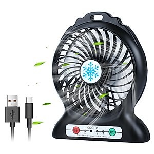 GGH Portable Fan Rechargeable,Personal Desk Fan,Small Battery Operated USB Fan with Flashlight,3 Speeds Wind Quiet Mini Desktop Fan for Travel,Camping,Bedroom,Office
