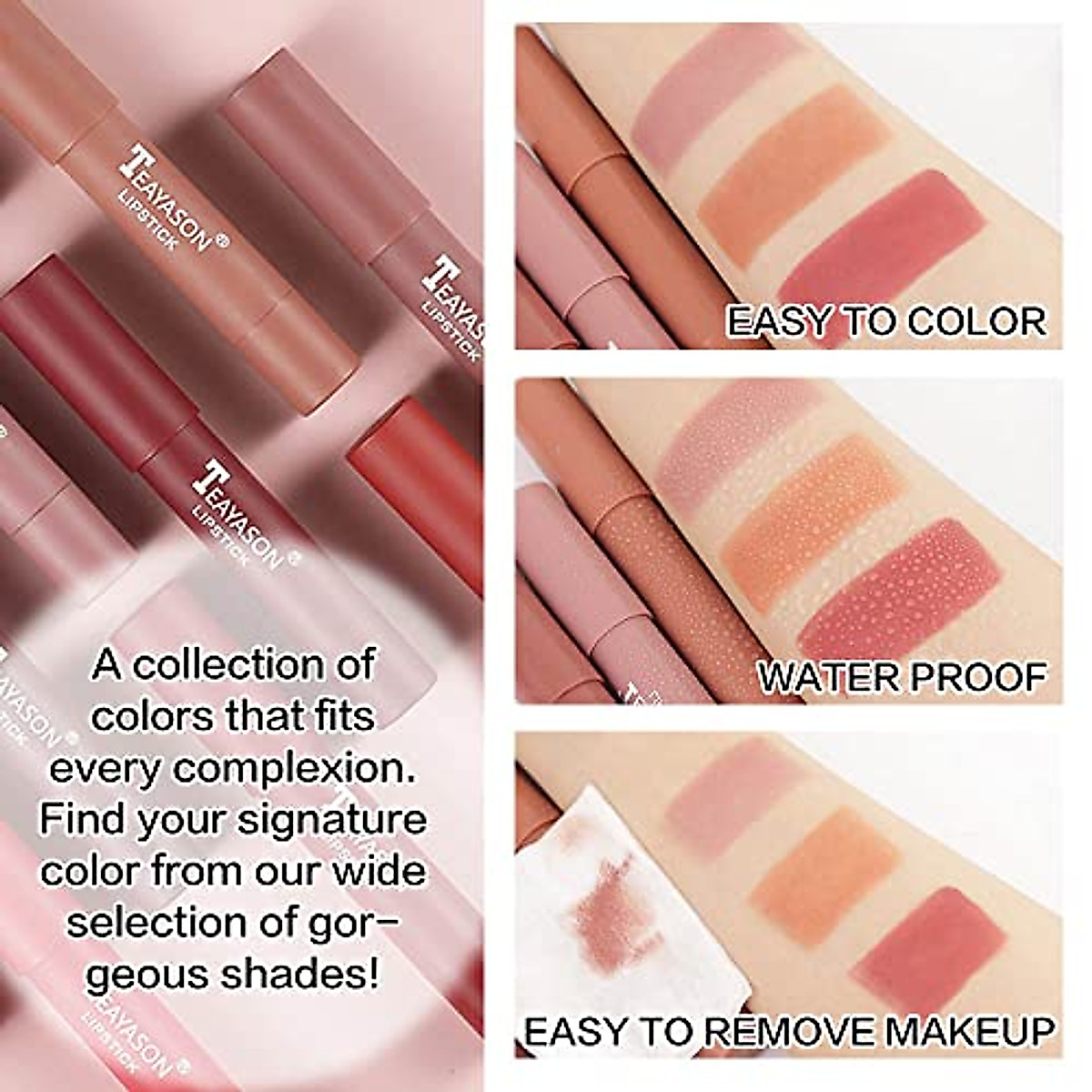 3 Colors Smooth Matte Lipstick Pack Set, Moisture Longwear Color Stick Ultimate Lip Crayon for Makeup Collection - Nourishing Lipstick with a Matte Finish Waterproof Velvet Lipgloss Lip Stain