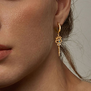 GDCOIN Dangle Earrings for Women Gold Huggie Hoop Heart Oval Open Evil Eye Drop Turquoise Diamond Cubic Zirconia 14K Gold Plated Delicate Small Simple Hypoallergenic Ear Jewelry Gift