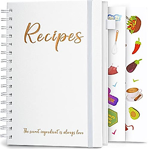JUBTIC Recipe Book to Write in Your Own Recipes,Sprial Hardcover Personal Blank Recipe Book, Make Your Own Family Cookbook with Gold Foil Stickers, Recipe Notebook Hold 120 recipes - Pearl