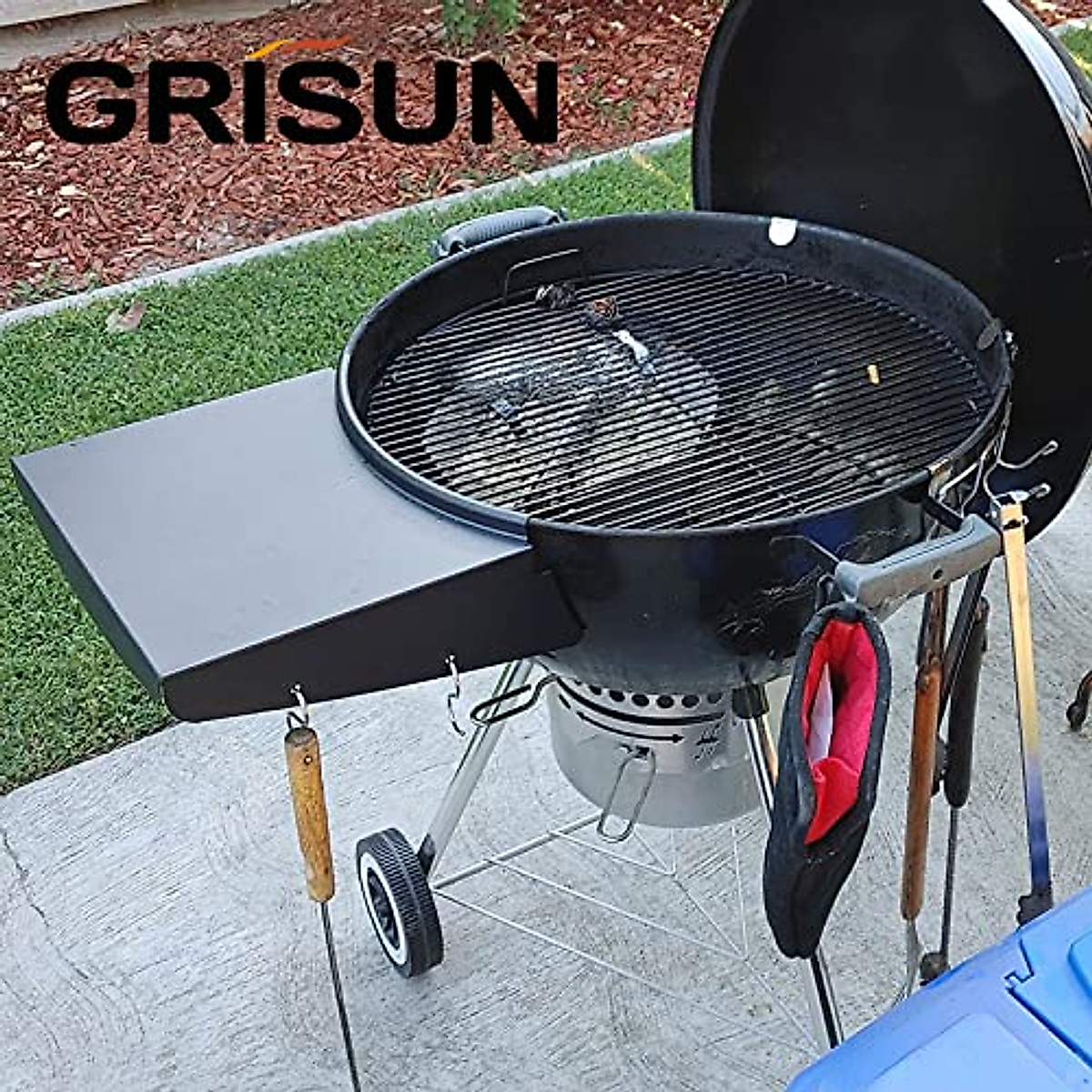 Grisun Grill Table Shelf - for Weber Kettle Grills 22 Inches, Side Table Shelf for Weber Master Touch, Original Kettle Charcoal Grill, Black Powder Coated Steel BBQ Table, Kettle Grill Accessories