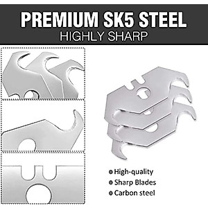 Utility Knife Blades Hooks Carpet Hook,30Pcs Steel Razor Blade Knives with Storage Box for Roofing and Linoleum, Carpenter Replacement Easycut Shingle Cutter to Trim (Utility Knife Blades Hooks Kit)