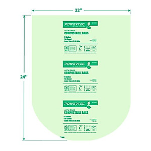 POWERTEC 100% Compostable Bags, 8 Gallon (30 Liter), 50 Count | Extra Thick 0.85 Mil Kitchen Food Scrap Waste Bags, ASTM D6400, US BPI and European OK Compost Home Certified