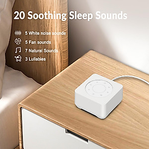 White Noise Sound Machine with 20 Soothing Sounds for Sleep for Adults & Kids & Babies. Favorite Sound Store, Memory Function, Fine Volume Control, Up to 2hrs Customized Timer, for Office & Travel