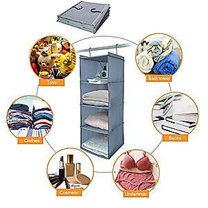 BrilliantJo 2PCS Hanging Closet Organizer, 4 Shelves Hanging Wardrobe Storage Shelves with Hook for Clothes Storage, Washable Oxford Cloth Fabric, 31"x12"x12"(Blue-Gray)