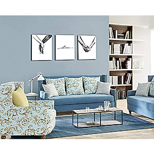 Minimalist Wall Art,Woman and Man Love Hand in Hand Canvas Print Poster,Black And White Sketch Art Painting Pictures for Living Room Bedroom Decor 12x16"