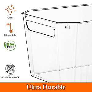 Lifewit 4pcs Large Storage Organizer Bins for Pantry Kitchen, Clear Plastic Storage Basket Set with Handle for Laundryroom Bathroom Cabinet Countertop Organize