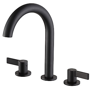 POP SANITARYWARE Matte Black Bathroom Faucet 8 Inches Widespread Bathroom Faucet 3 Hole Bathroom Faucet 2 Handle Bathroom Sink Faucet Brass with Supply Hoses