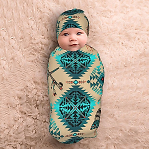 Western Baby Stuff Native Aztec Navajo Newborn Swaddle Blanket Baby American slepp Sack Soft Silky Wrap Blanket with Beanie Hat for Boys Girls Gifts Infant