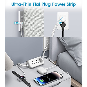 30W Power Strip USB C,5ft Black Extension Cord with USB C Ports, Small Portable Power Strip for Travel Home, Flat Plug 4 Outlet 3 USB Ports PD Fast Charging Cruise Power Strip Cruise Approved