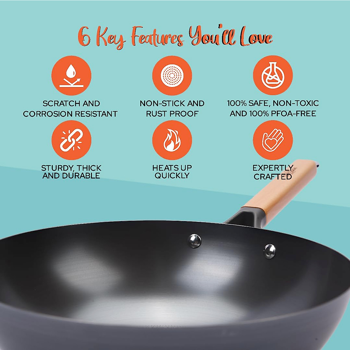 ChefSeason Carbon Steel Wok, 12.6" Round Bottom Wok Pan for Stir-Frying, Large Uncoated Nonstick Chinese Wok, Pre-Seasoned Deep Pow Wok for Gas Cooktops, Free Shopping Bag