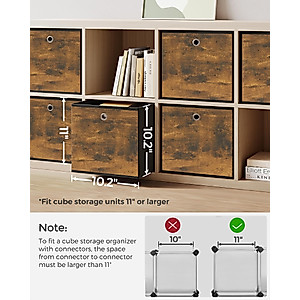 SONGMICS Storage Cubes, Set of 6 Storage Bins with Handles, Foldable Oxford Fabric and Non-Woven Fabric Storage Boxes, 10.2x10.2x11 Inches, Fit Cube Storage Unit, Rustic Brown and Black URFB126B01