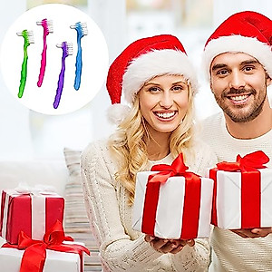 4 Pieces Denture Brush, Small Toothbrush for Dentures, Multi-Layered Bristles Ergonomic Rubber Handle for False Teeth Cleaning