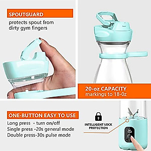 Portable Blender, Small Personal Blender for Shakes and Smoothies with 20oz Travel Bottles USB Rechargeable 300W Fresh Juice Blender Pulse Crush Ice Protein Shake Drink on the Go Blender BravoS Blue