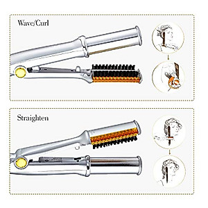 UXZDX CUJUX Professional Hair Straightening Iron Curling Iron Straightener&Curler Styler 2 in 1 Multi Hair Styling Tool Flat Iron with Brush