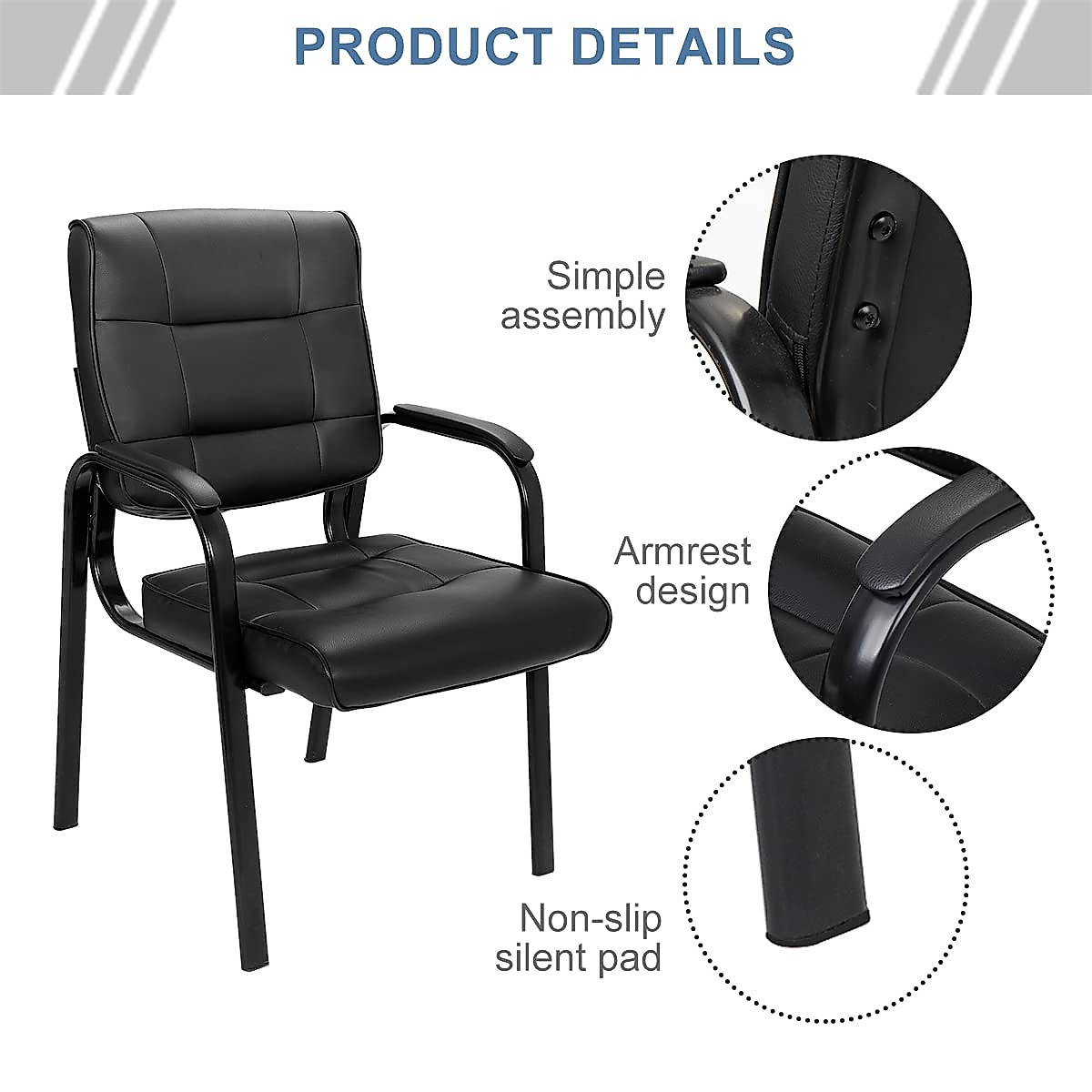 ZenStyle Set of 2 Office Leather Guest Chairs with Padded Arm Rest, Reception Chairs Executive Side Chair with Bonded Leather and Black Metal Frame for Waiting Room, Conference, Reception Meeting