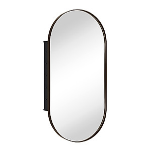 EGHOME Oil Rubbed Bronze Oval Recessed Bathroom Medicine Cabinet with Mirror Stainless Steel Metal Framed Oblong Pill Shaped Bathroom Cabinet with Mirror 16x33''