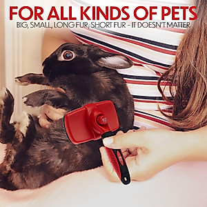 Pet Pull Self Cleaning Slicker Brush for Cat and Dog Coat - Detangler Dog Brush for Shedding & Grooming - Super Easy to Clean Deshedding Grooming Tool Removes Loose Pet Hair, Mats and Tangles (Red)