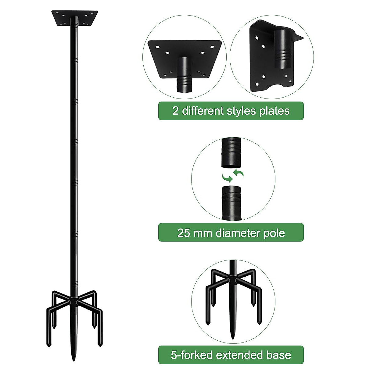 Mokeyder 105 Inch Bird House Pole Mount Kit, Adjustable Heavy Duty Bird Feeder Pole for Outdoors, Universal Mounting Post Set with 5-Prong Base, Black, 1 Pack
