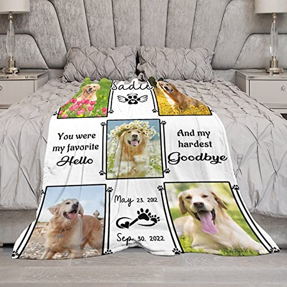 Artsadd Custom Throw Blanket with Dog Cat Pet Pictures & Name, Dog Memorial Blanket Personalized Memory Gift for Family and Friends Customized Bed Throw Blanket Sympathy Remembrance Made in USA