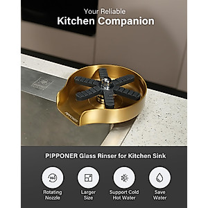 PIPPONER Glass Rinser for Kitchen Sink,Upgrade 360°Rotating Jet Cup Washer for Sink,Premium Stainless Steel Glass Washer for Kitchen Sink,Cup Washer Sink Attachment.(Brushed Champagne Gold)