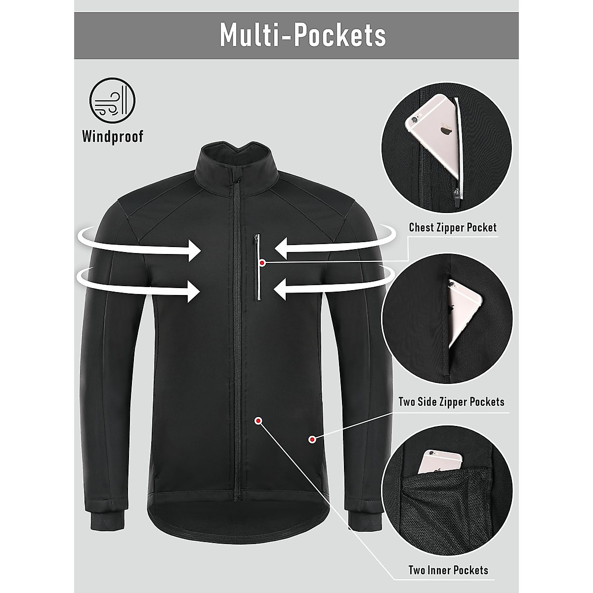 qualidyne Men's Winter Cycling Jacket Thermal Fleece Lined Bicycle Biking Jacket Cold Weather Windproof Softshell Windbreaker