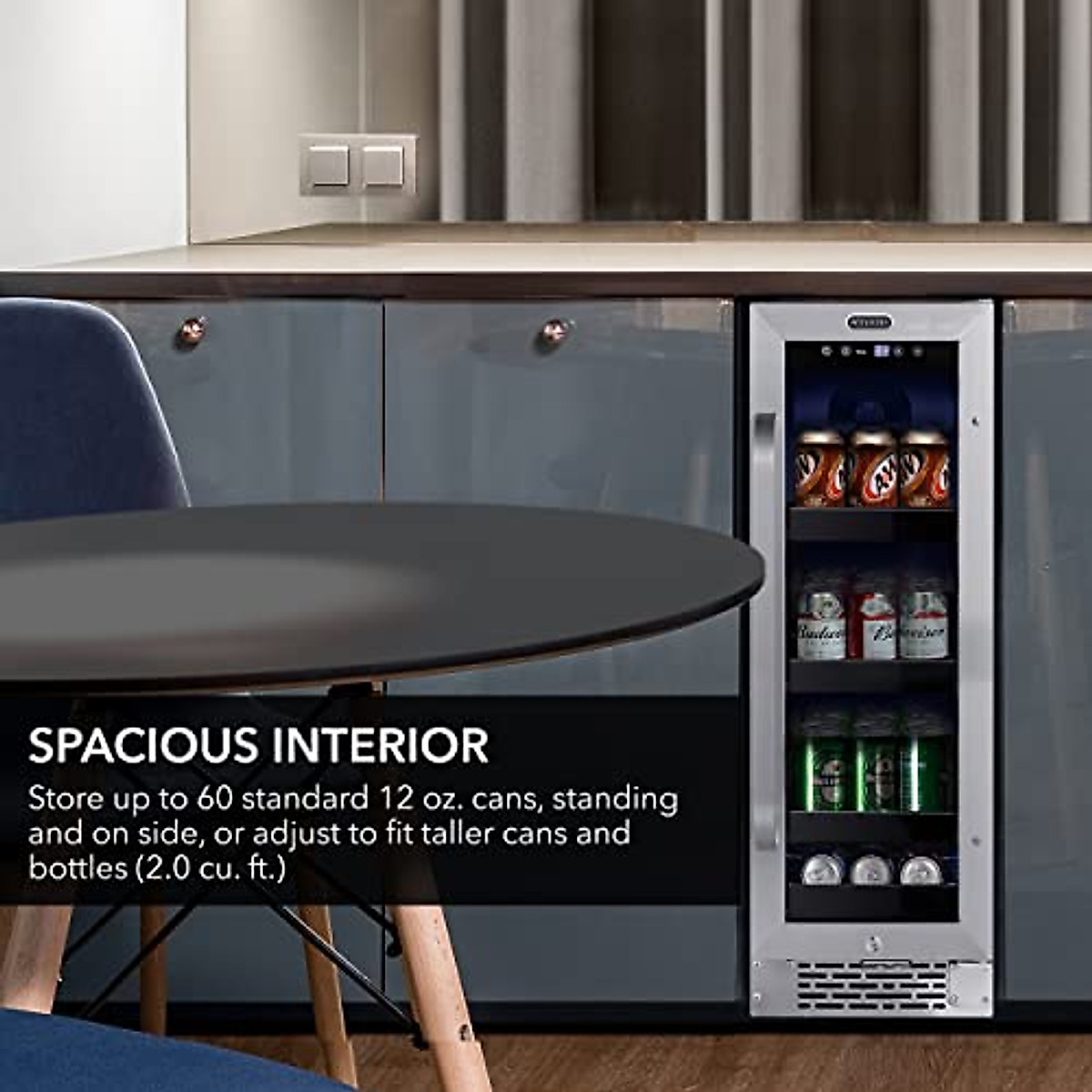 Whynter BBR-638SB Stainless Steel 12 inch Built Undercounter Beverage Refrigerator with Reversible Door, Digital Control, Lock and Carbon Filter, 60-Can