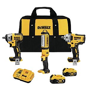 DEWALT 20V MAX XR Impact Wrench Combo Kit, 1/2-Inch & 3/8-Inch with LED Handheld Area Light, 3-Tool (DCK302P2)