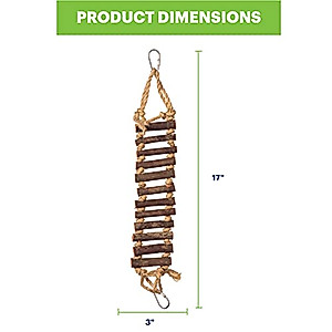 Prevue Pet Products Naturals Rope Ladder Bird Toy, Wood Stairs Climbing Activity Attachment for Birdcage, Earth Tone Brown 62806