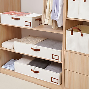 Yawinhe Under Bed Storage, 2 Pack Underbed Storage Box, Collapsible Storage Bag, with Sorting card slot and 4 Leather Handles, for Blanket, Bedding, 23.6''Lx11.8''Wx6''H, Beige