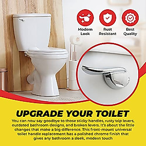 Qualihome Universal Toilet Handle Replacement - Front Mount Toilet Flush Lever - Fits Most Front Mount Toilet Tanks - Fits American Standard Toilet Tanks - Polished Chrome