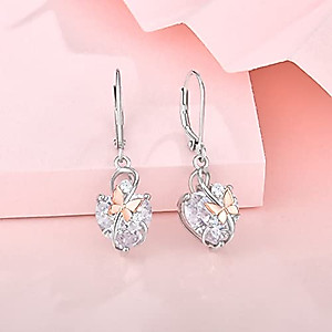 Eulano Infinity Love Heart Dangle Drop Earrings for Women 925 Sterling Silver, Butterfly Leverback Earrings April Crystals Birthstone Jewelry Gifts for women Girls
